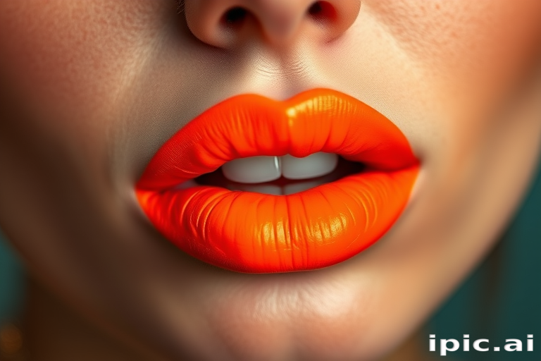 Vibrant Orange Lips: A Close-Up of Bold and Eye-Catching Makeup