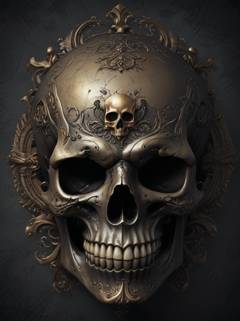 Intricately Designed Skull with Ornate Details Displayed Against a Dark ...