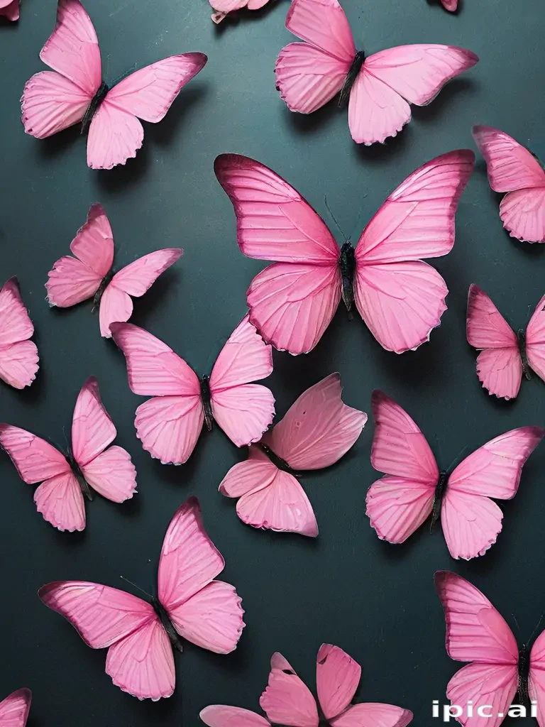 A Beautiful Display of Delicate Pink Butterflies on a Dark Background