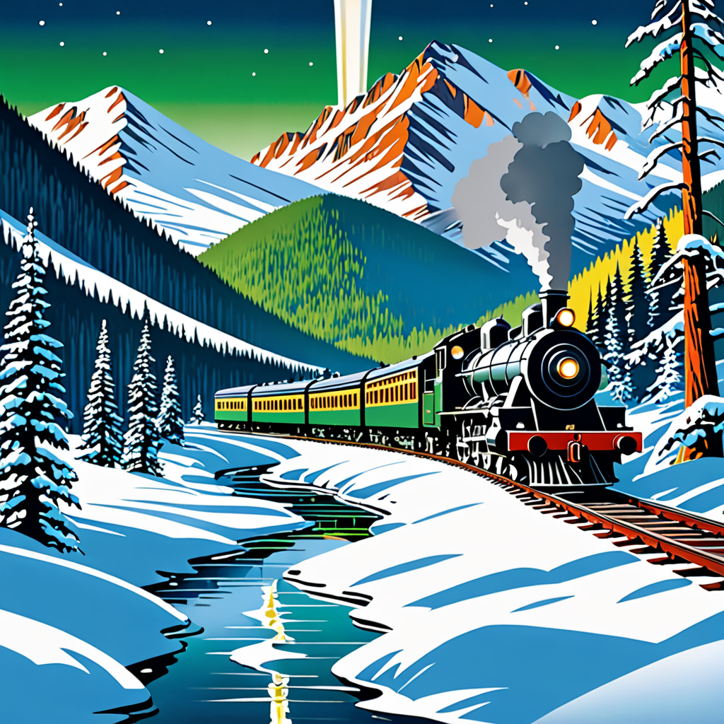 art deco streamline railway corporation poster steam train with ...