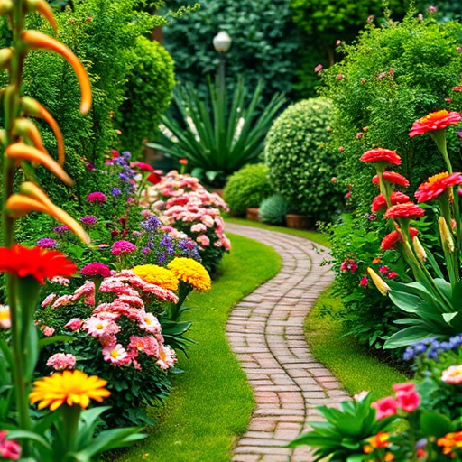 Vibrant Flower Garden Pathway Surrounded by Lush Greenery and Colorful ...