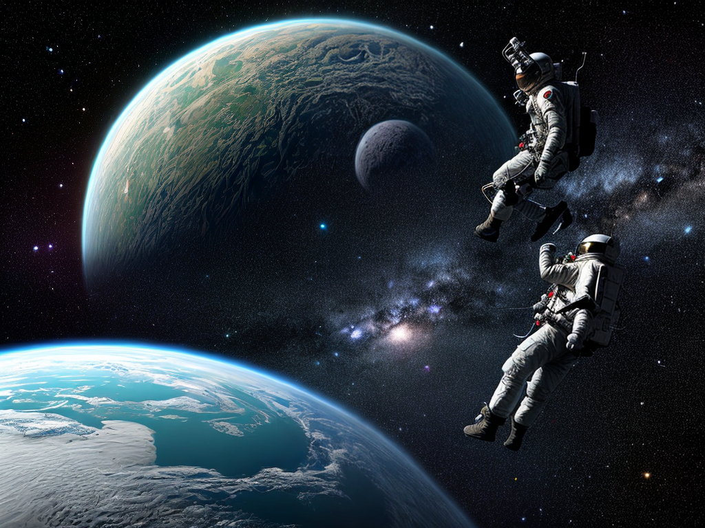 astronaut floating in interstellar space