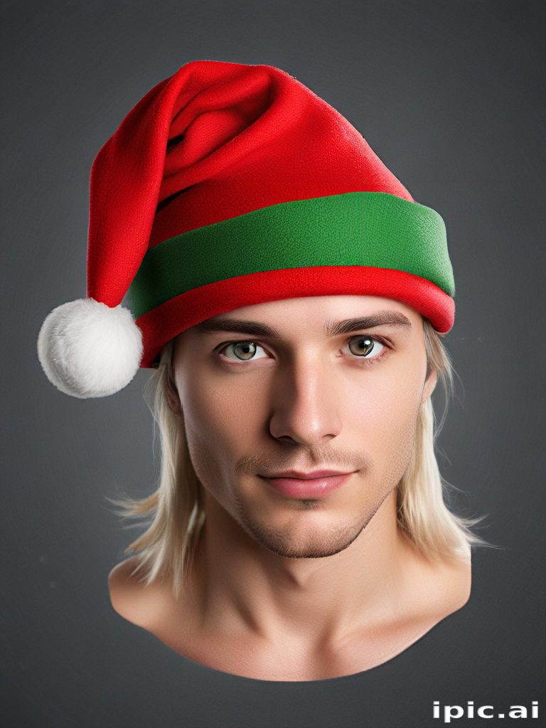 Festive Holiday Spirit: Cheerful Young Man Wearing a Santa Hat