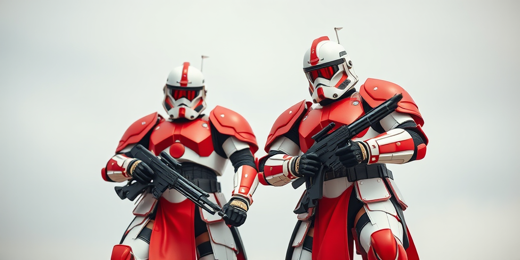 Two Boldly Armored Troopers Stand Ready for Action in Striking Red and ...