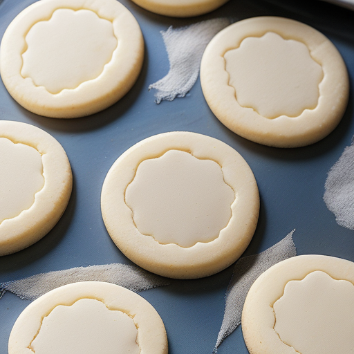 Delicate Round Cookies Ready for Baking, Decorated with Icing Designs.