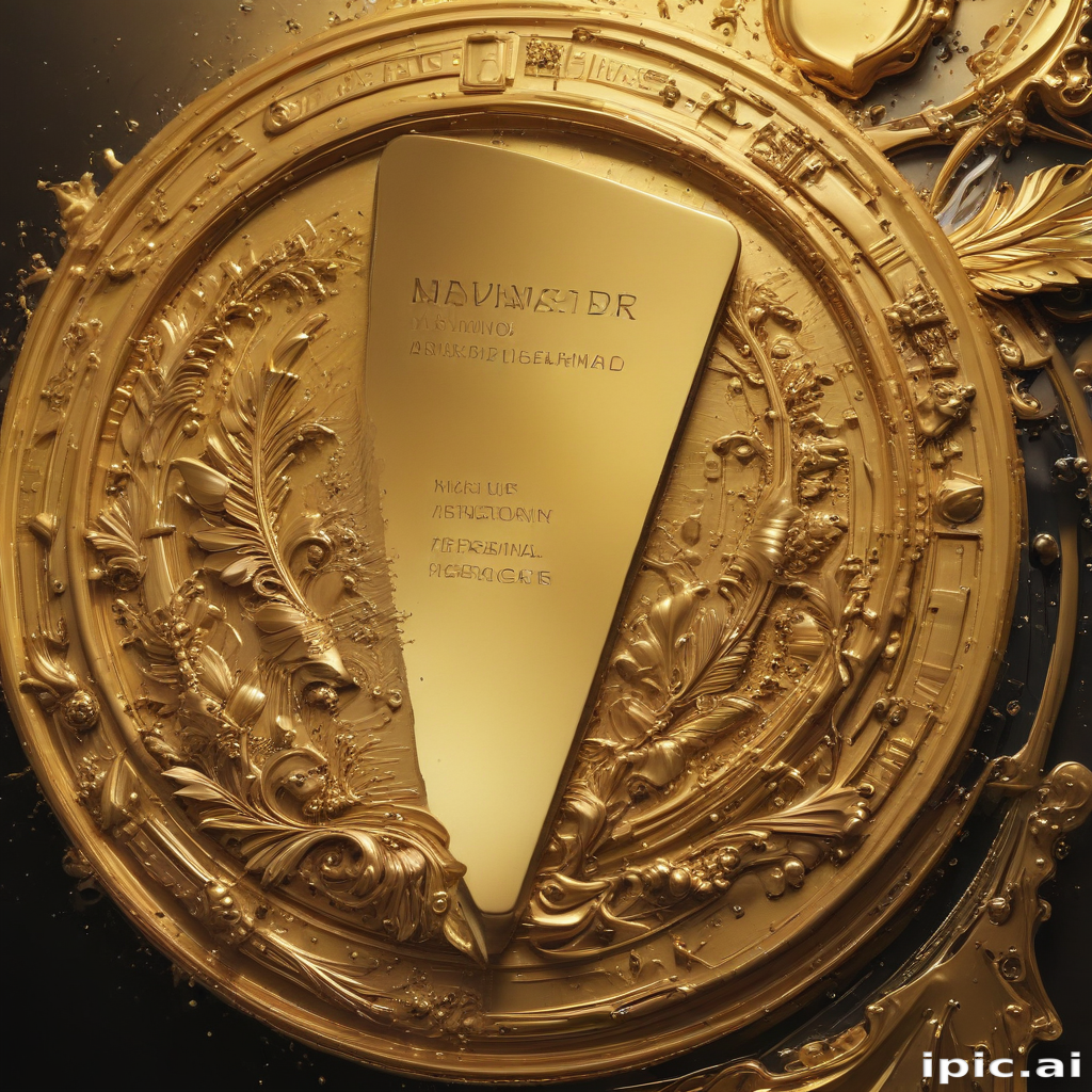 Intricate Golden Plaque Featuring Engraved Details and Decorative Elements