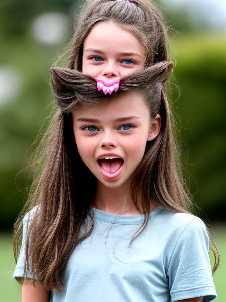 Meika woollard with mouth open sticking tongue out