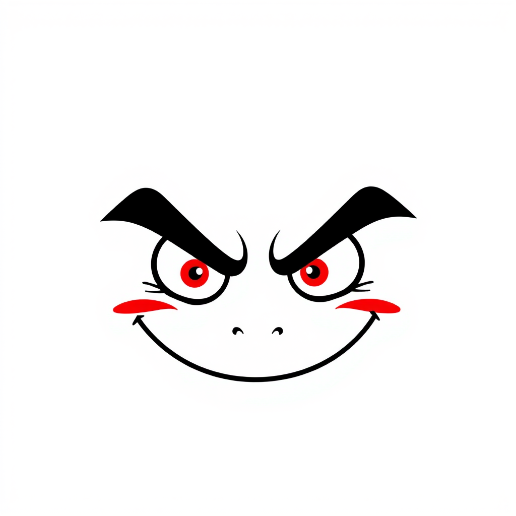 Cheerfully Mischievous Face with Red Eyes and Playful Smile Design