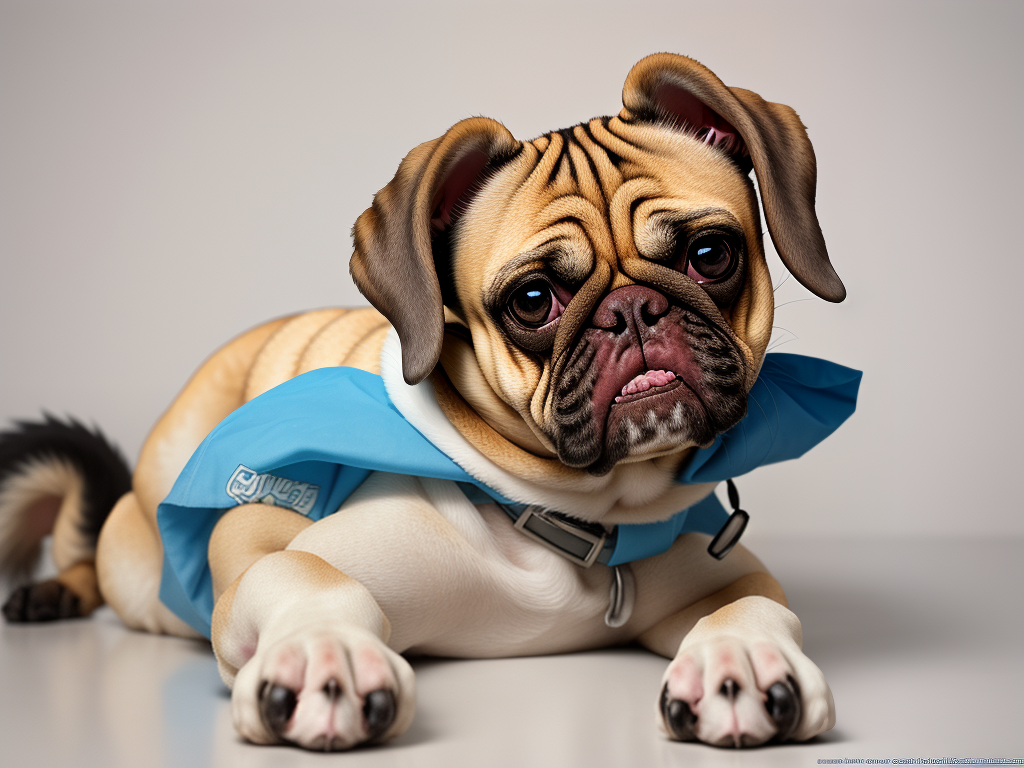 Adorable Pug Wearing a Blue Cape Looks Cute and Comfy