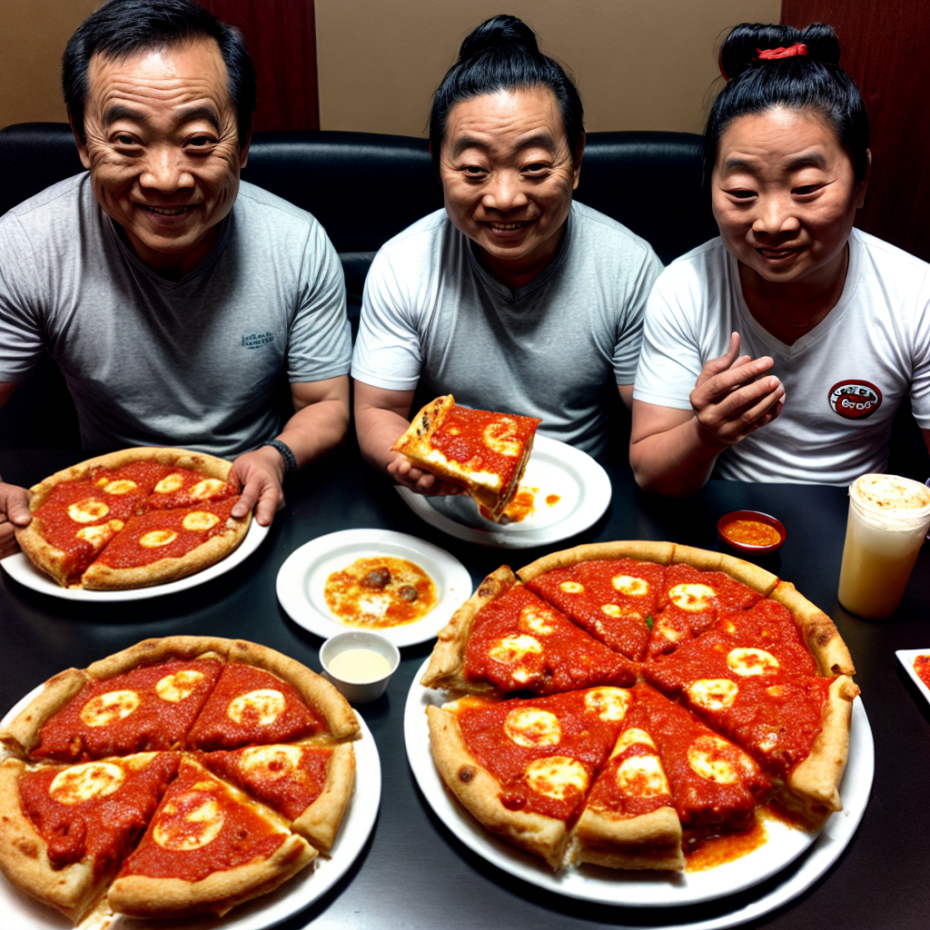 pucca and garu eating chicago style pizza