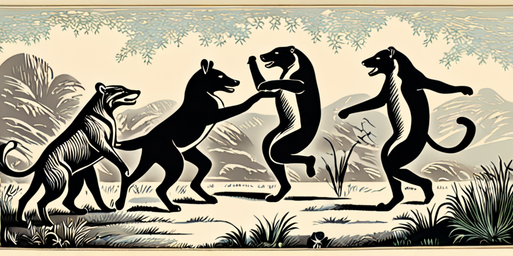 illustration of a dance with bipedal animals