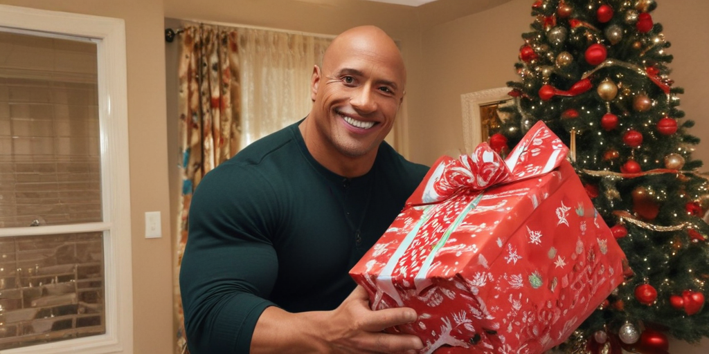 Dwayne Johnson is so happy that it is Christmas, so he opens some ...