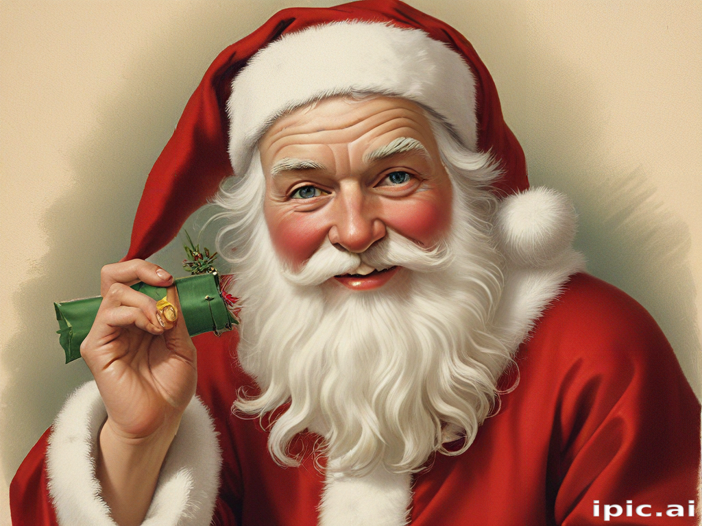Jolly Santa Claus Holding a Christmas Cracker with a Warm Smile