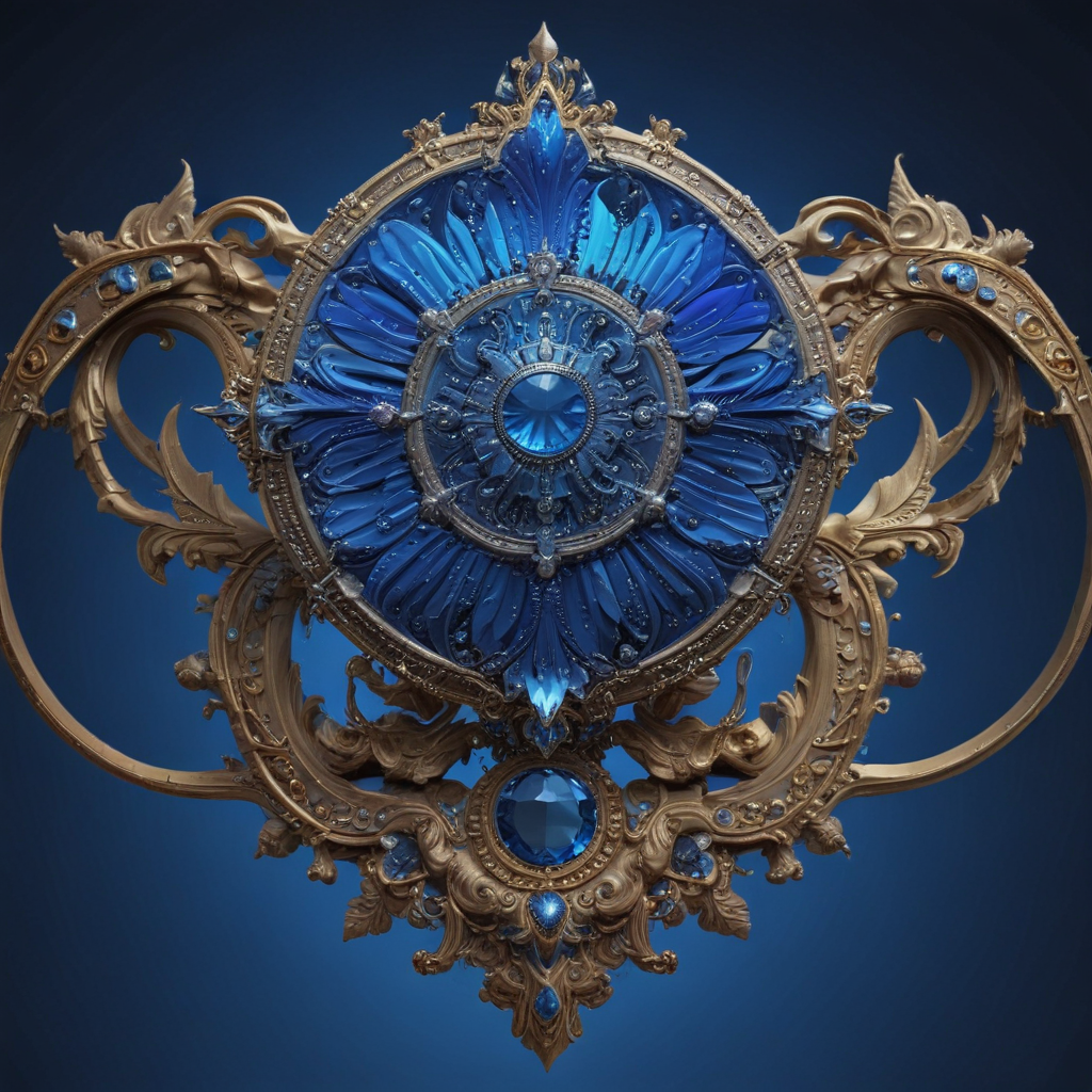 Intricately Designed Ornate Shield Adorned with Brilliant Blue Gemstones