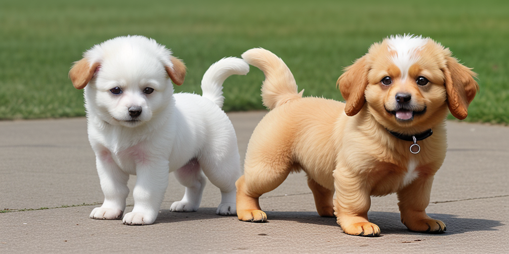 Adorable Puppies Playing Together in a Sunny Outdoor Park Setting