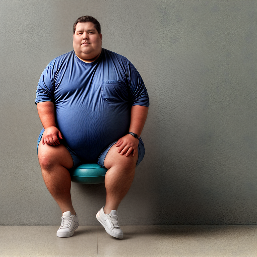Obese man sitting on toilet