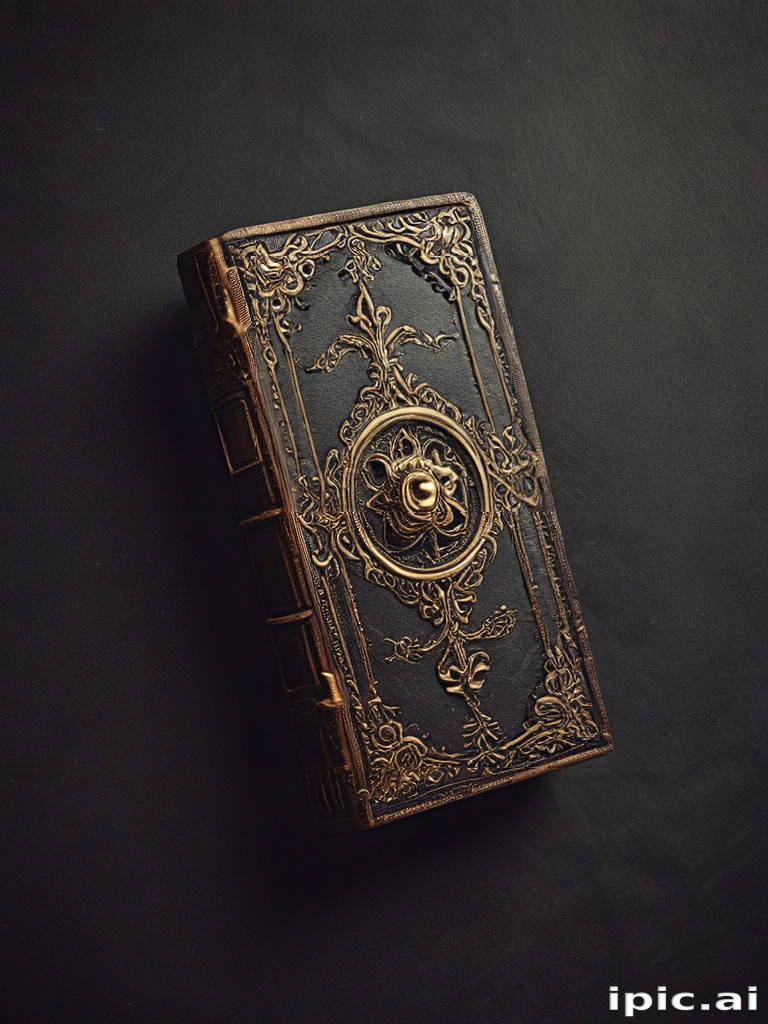 Elegant Vintage Book with Intricate Gold Embossing on Dark Cover
