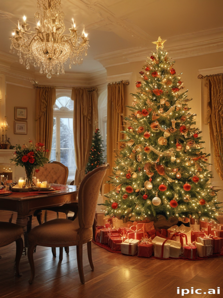 A Cozy Christmas Scene Featuring a Beautifully Decorated Tree and Gifts.
