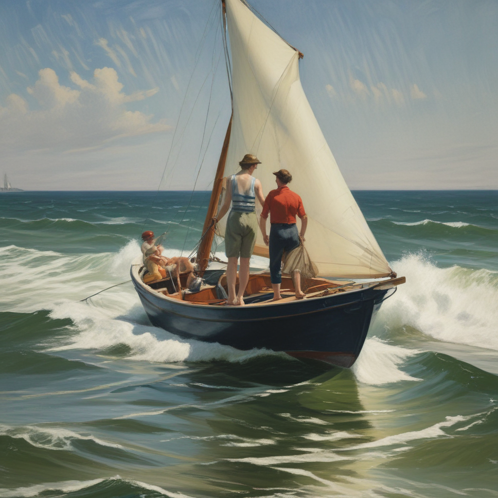 edward hopper summer couple on a regatta on the sea sun in waves sideways