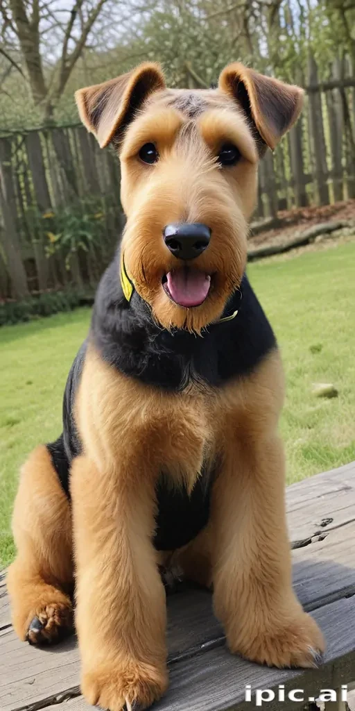 A Happy Airedale Terrier Sitting Outdoors on a Sunny Day