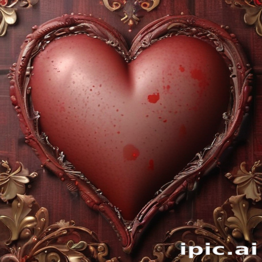 Intricate Ornate Frame Surrounding a Deep Red Heart with Blood Stains