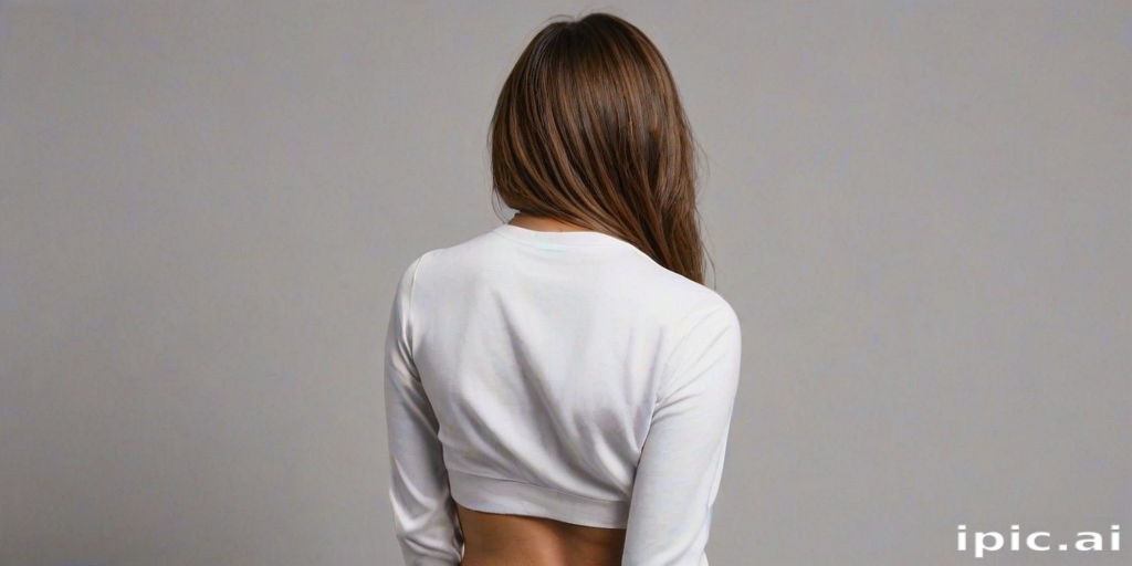 A Stylish Model Showcasing a Trendy White Cropped Top from Behind.