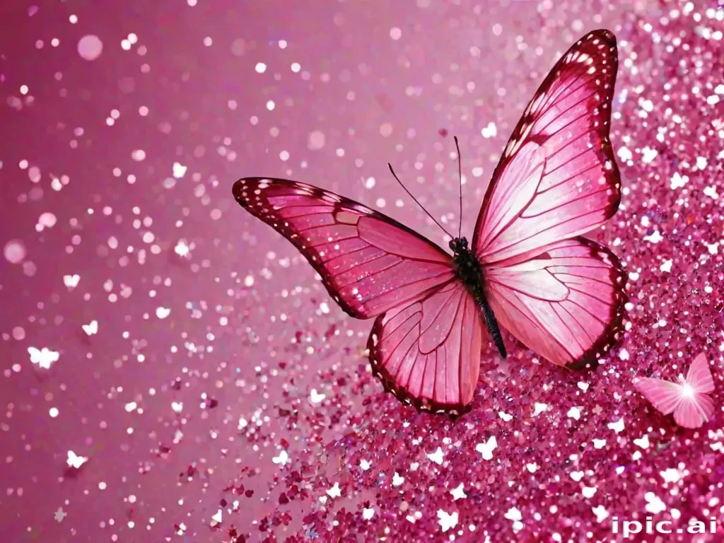 Sparkling Pink Butterfly Surrounded by Glitter and Shimmering Stars