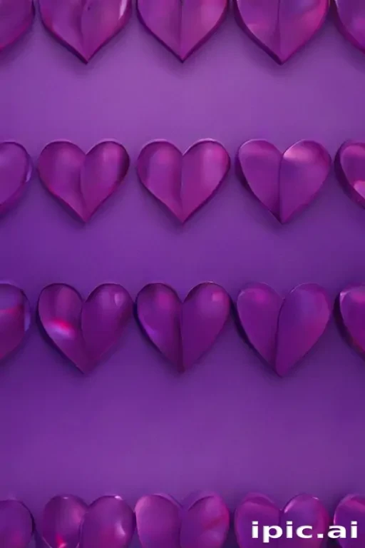 Vibrant Purple Hearts Arranged in a Beautiful Symmetrical Pattern Display