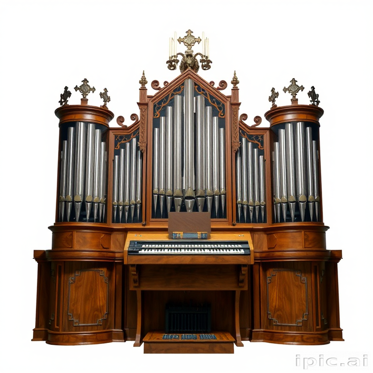 Grand Vintage Pipe Organ with Elaborate Design and Majestic Pipes