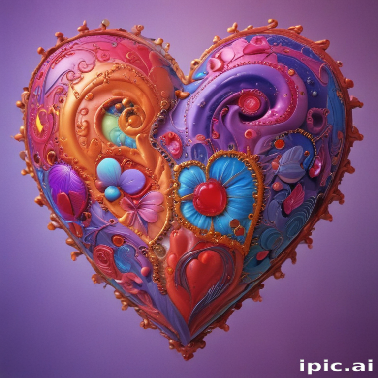Colorful and Intricate Heart Design with Swirls and Floral Patterns