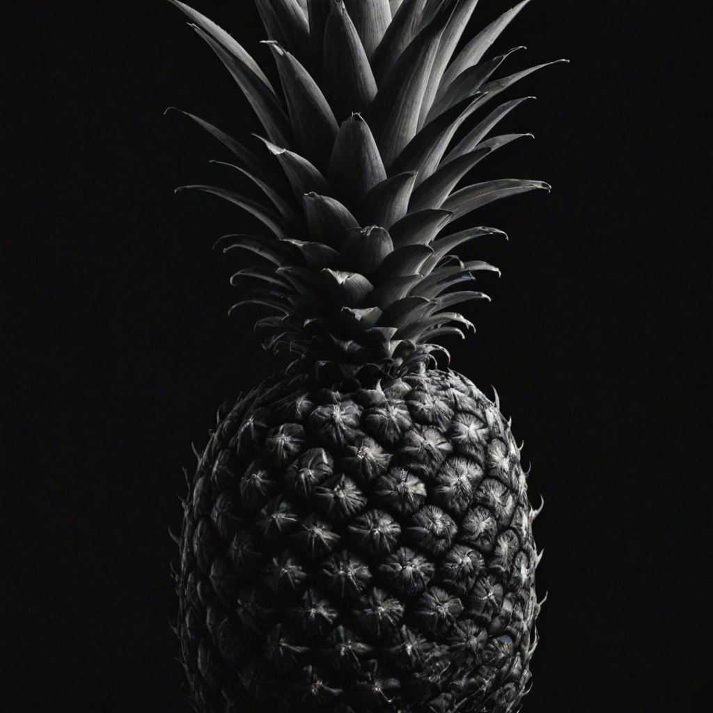 Striking Black and White Portrait of a Pineapple Against Dark Background