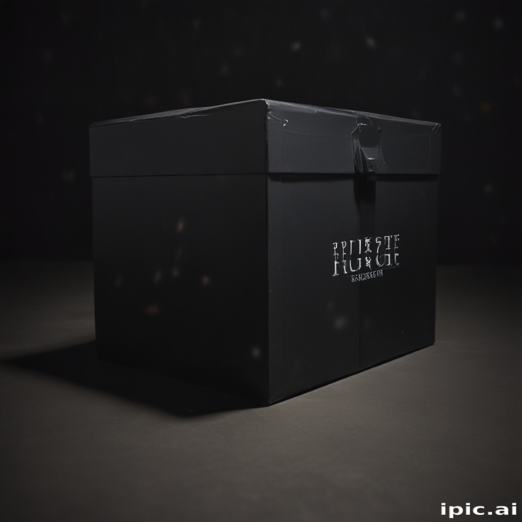 Mysterious Black Box with Intriguing Logo Against a Dark Background