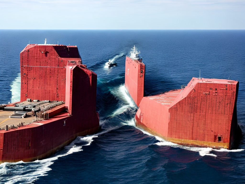 two navy ships crashing into each other