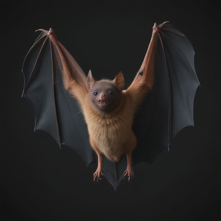 Adorable Bat Spreading Its Wings Against a Dark Background, Smiling ...