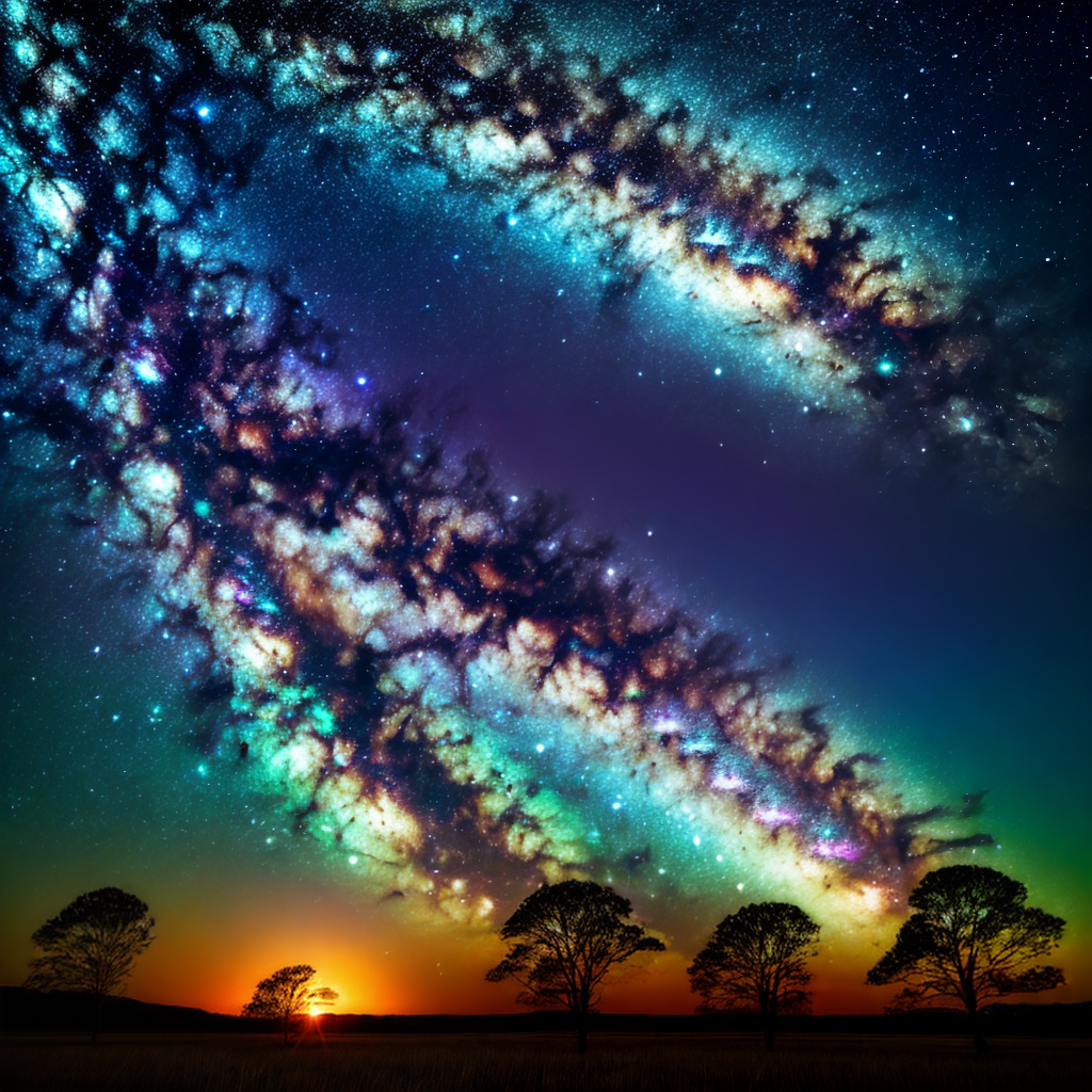 Milky way in the sky with warm colors from the moon, details high ...