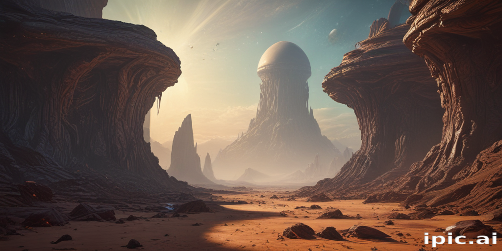 Surreal Alien Landscape with Towering Structures and Dramatic Lighting ...