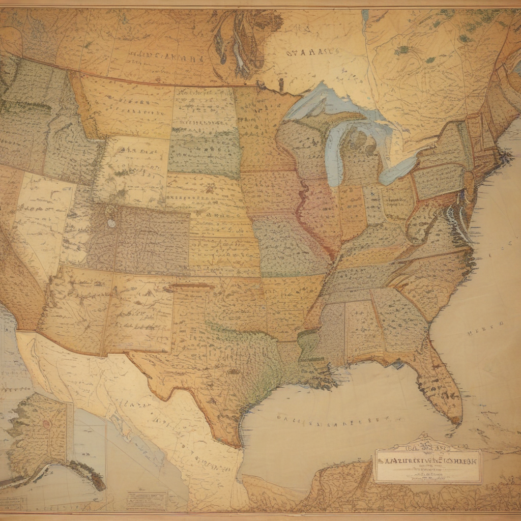 Historical Map of the United States Highlighting State Boundaries and ...