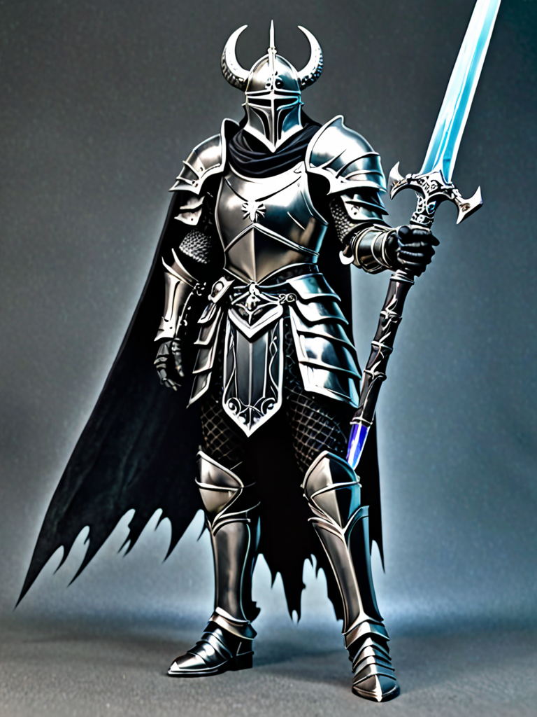 Necromancer knight with icy dark sword and shield, an evil maiden at ...