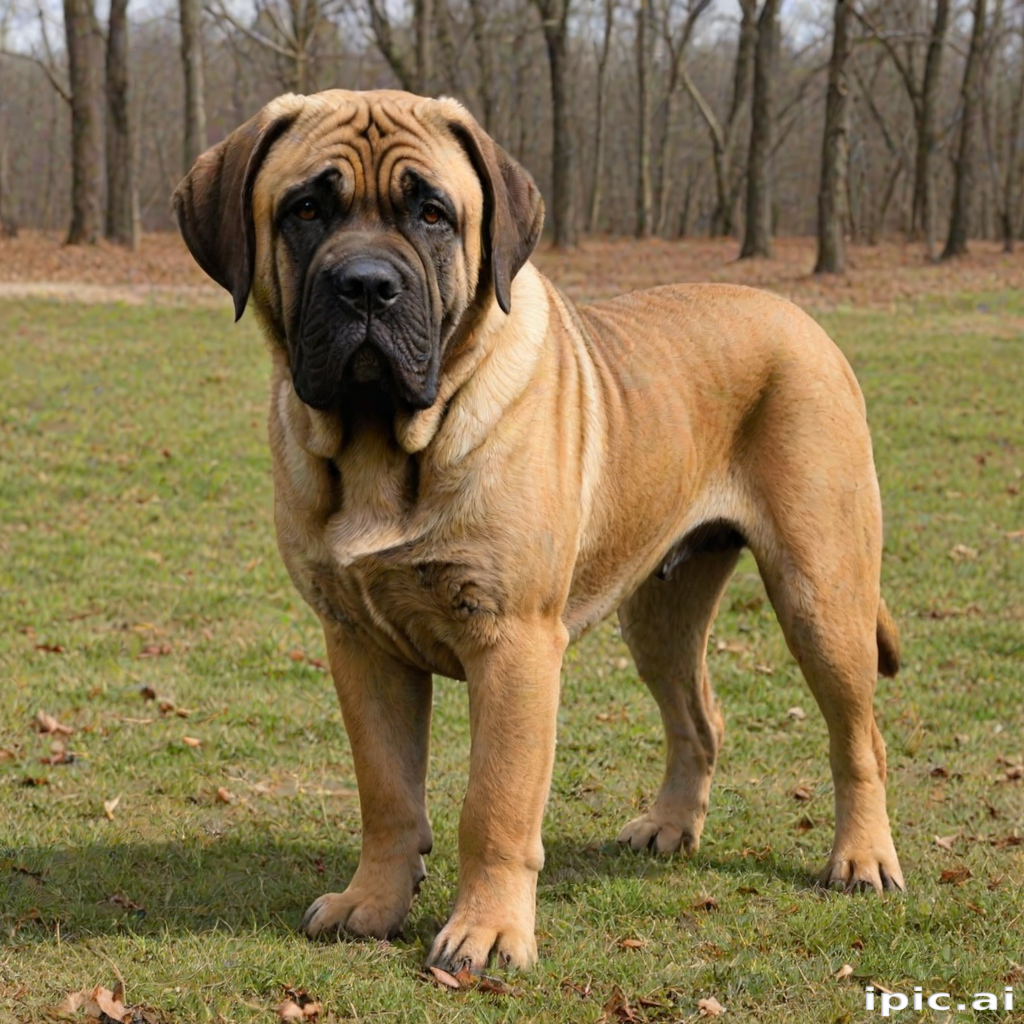 A Majestic Bullmastiff Standing Proudly in a Serene Outdoor Park