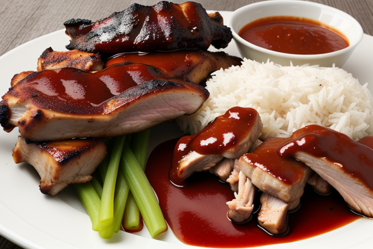 Delicious Grilled Chicken with Savory Barbecue Sauce and Fragrant Rice Dish