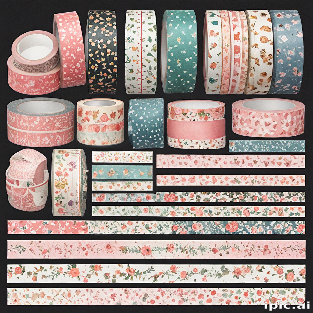 Colorful Collection of Decorative Washi Tapes in Various Floral Patterns