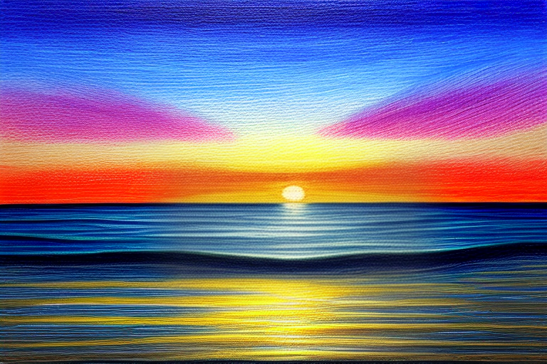 Colored pencil sketch of a sunset over a blue ocean