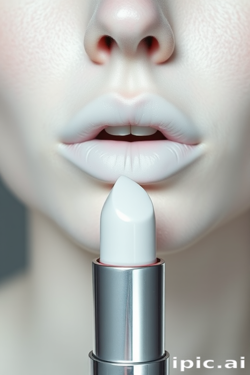 Close-Up of a Glossy White Lipstick Against a Smooth, Pale Complexion