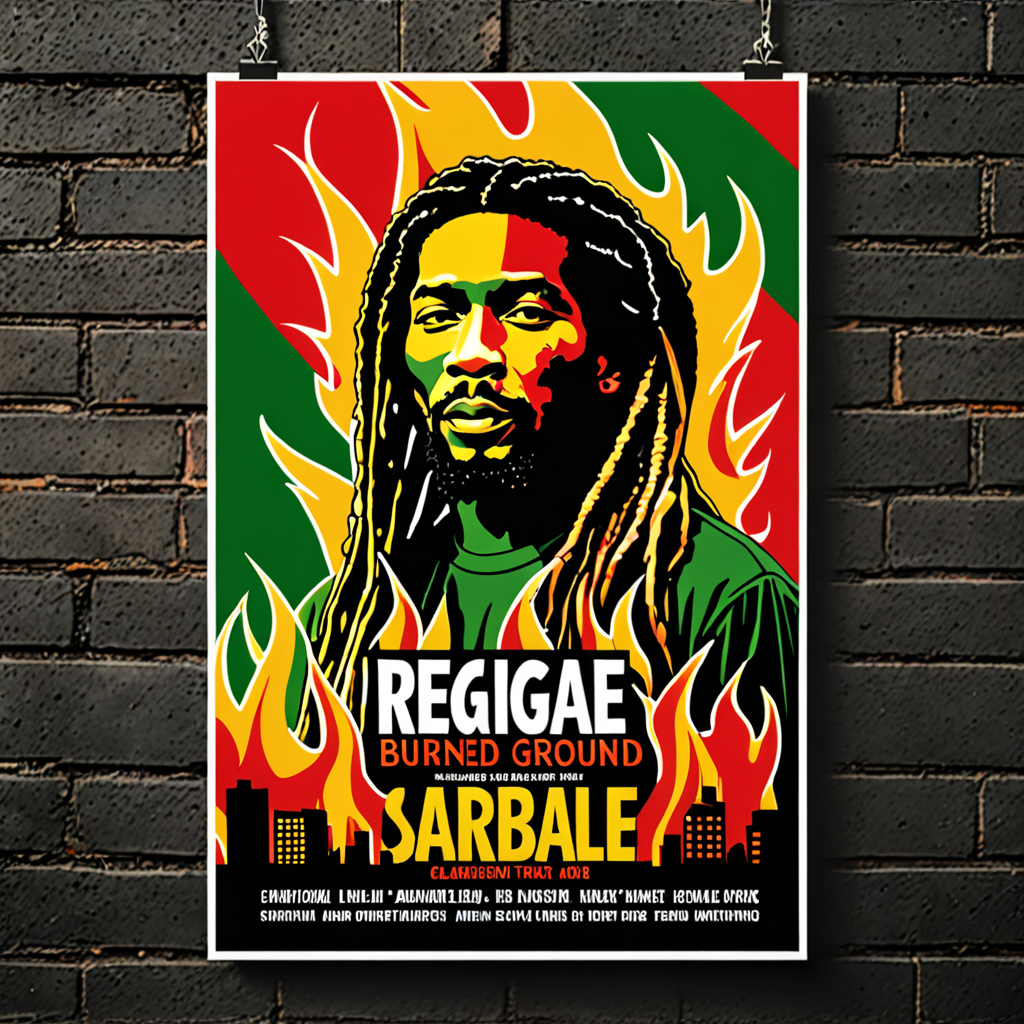 reggae aesthetic burned urban ground in yellow red green colors flames ...