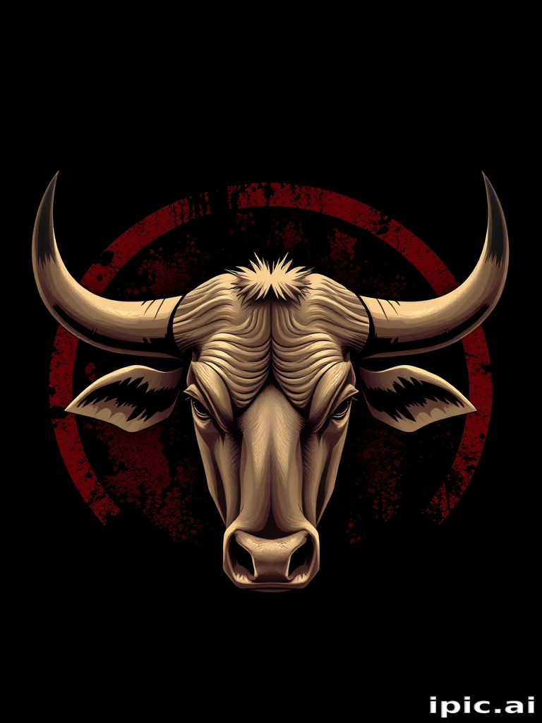 Stylized Bull Head Illustration with Bold Colors and Dramatic ...