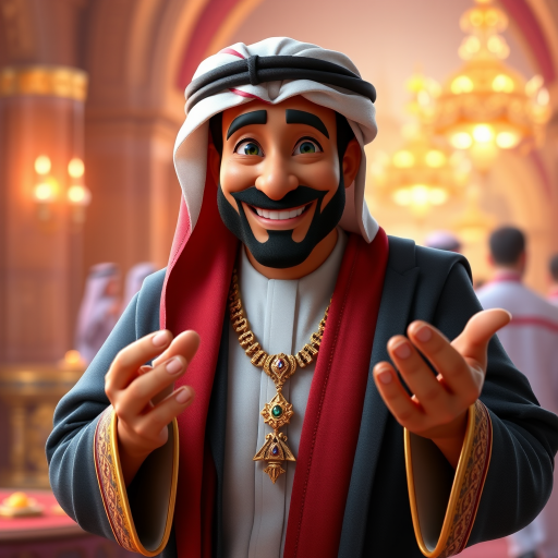 Charming Animated Character in Traditional Attire with a Welcoming Smile