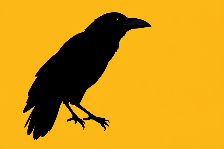Silhouette of a Raven Against a Bright Yellow Background in Minimalist ...