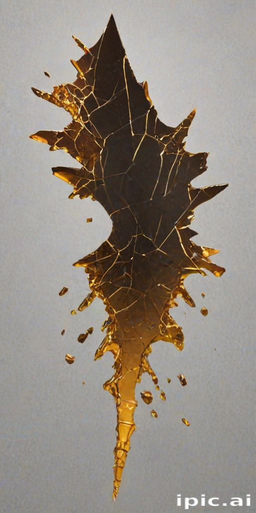 Abstract Golden Fragment Shattering with Intricate Cracks and Shine