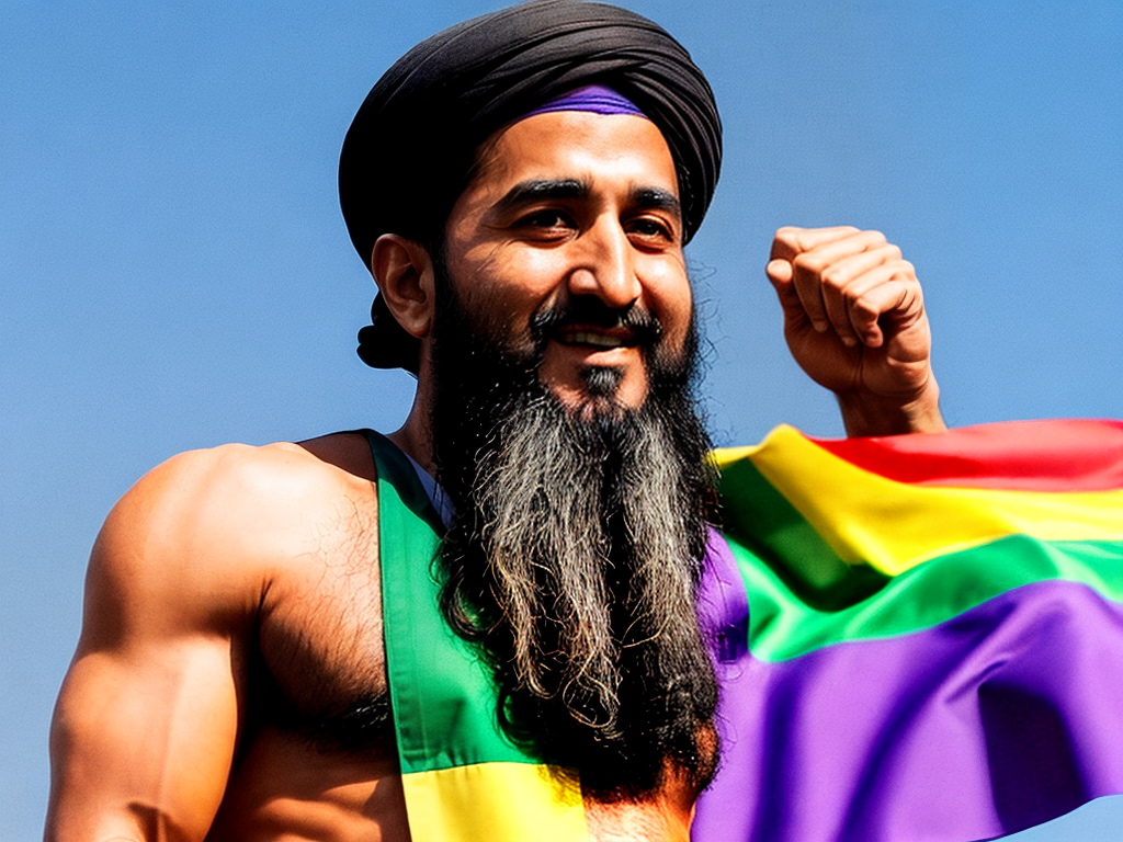 Osama bin Mohammed bin Awad bin Laden holding Lgbt pride flag