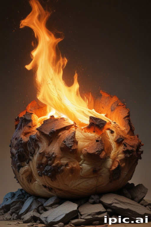 Majestic Flaming Bread Loaf Surrounded by Rocky Terrain Illuminates the ...